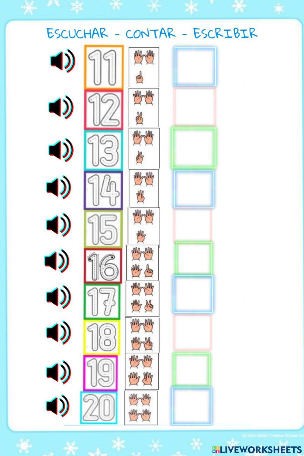 Números 11 al 20 worksheet | Live Worksheets
