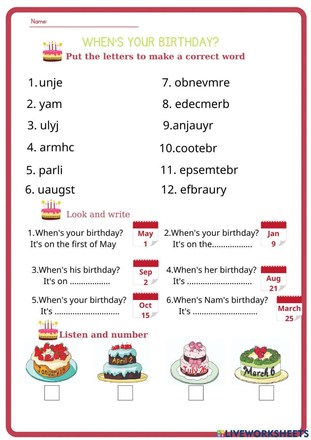 When's your birthday? Lesson 2 1570849 | Phan Thị Huỳnh