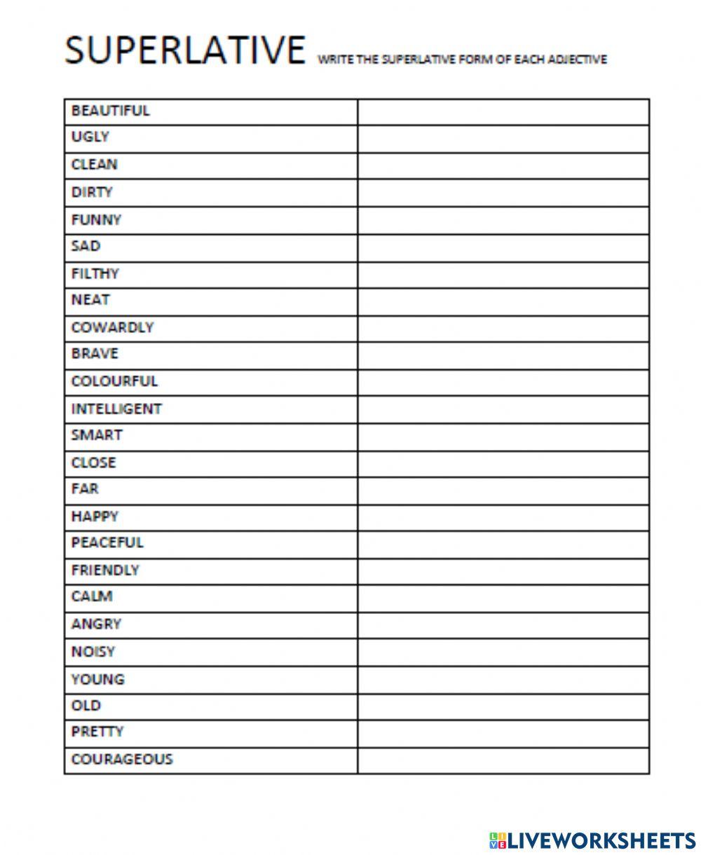 Superlative interactive worksheet for 5 | Live Worksheets