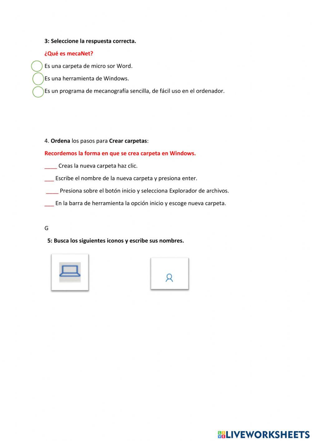 Computacion examenes worksheet | Live Worksheets