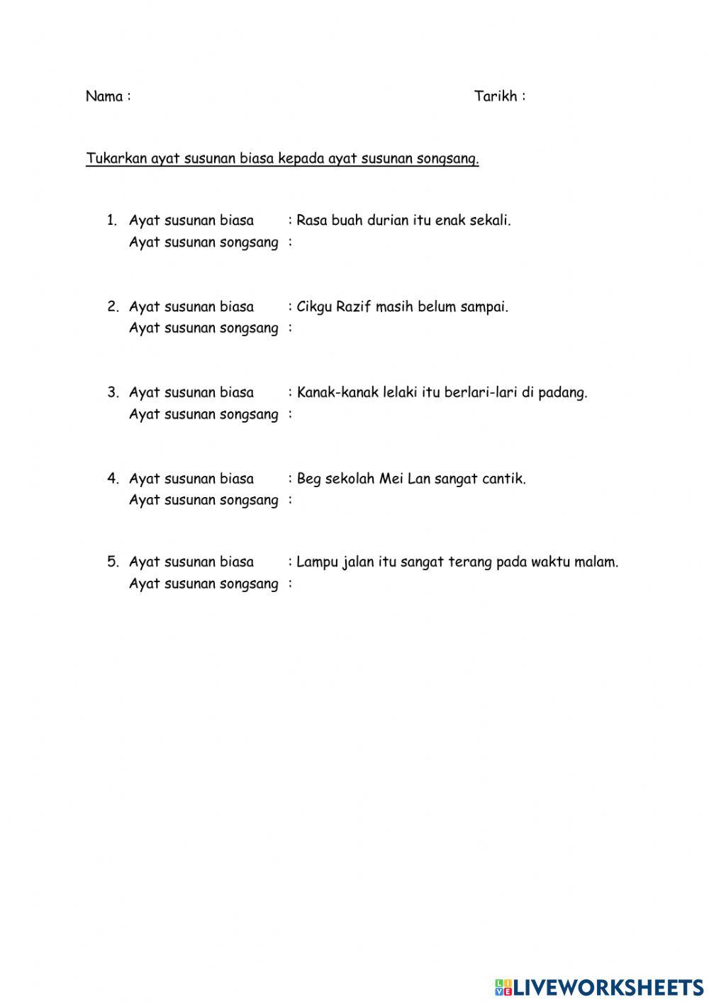 Susunan Ayat Biasa kepada Ayat Songsang online exercise for | Live ...