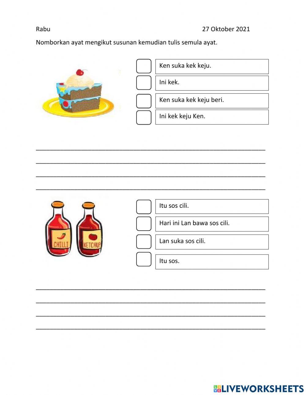 Latihan susun ayat KVK. online exercise for | Live Worksheets