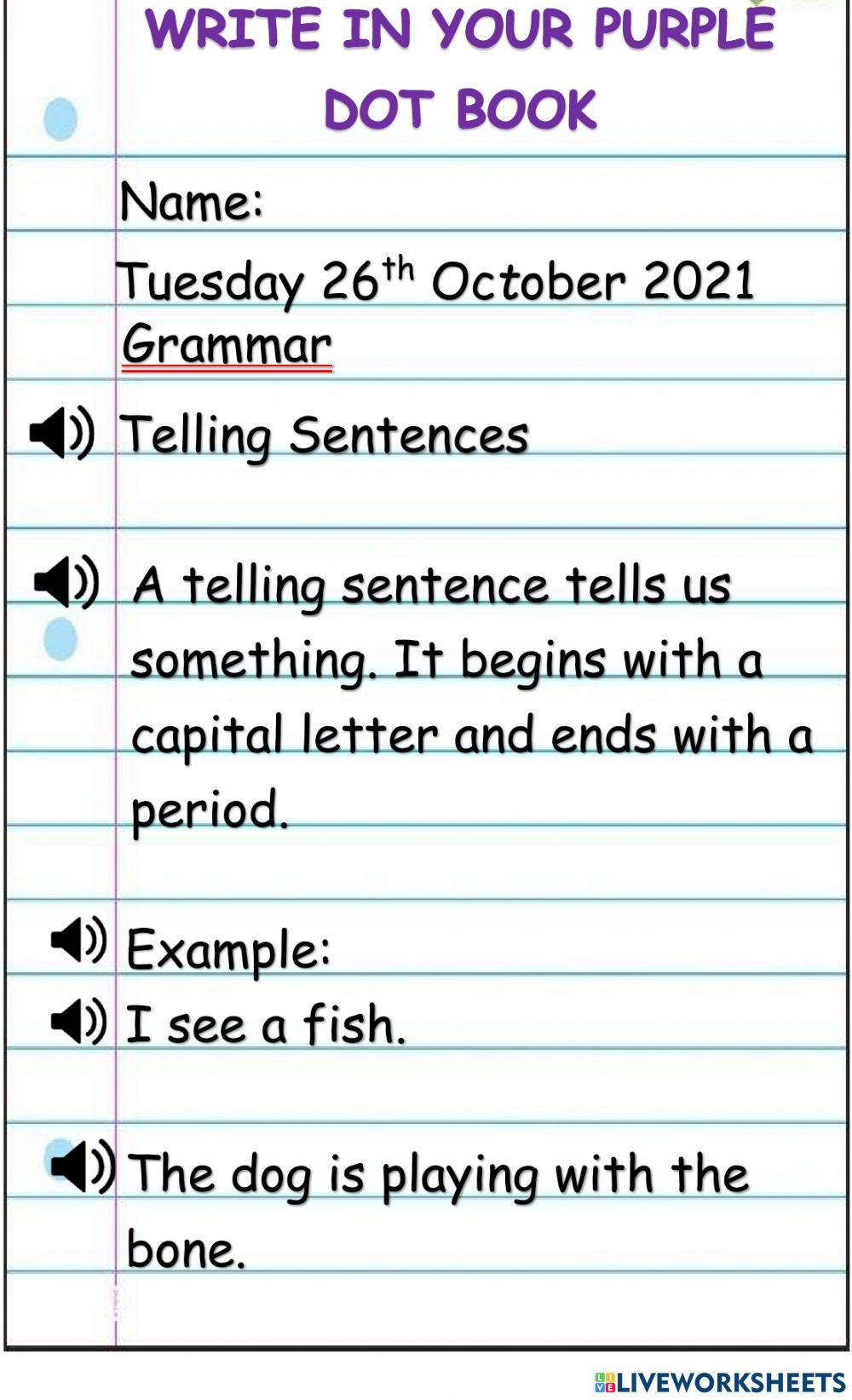 Telling Sentenc… | Free Interactive Worksheets | 6757003