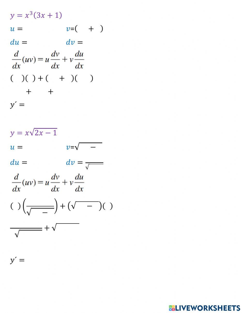 derivada del producto online exercise for | Live Worksheets