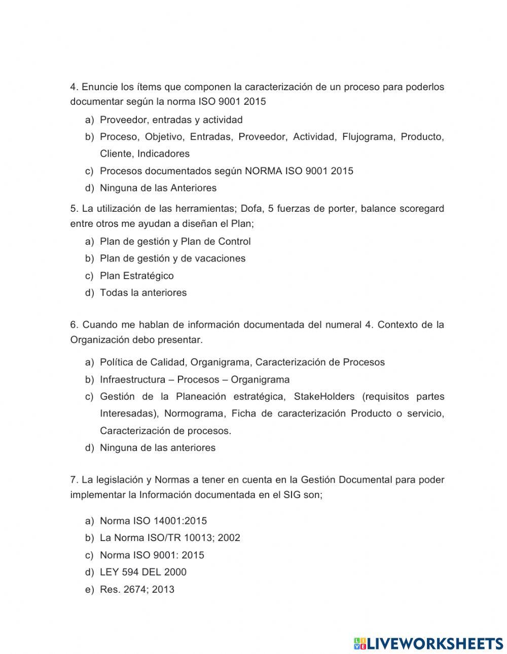 3457597 | Evaluación Numeral 4, 5 y 6 Norma ISO 9001,2015