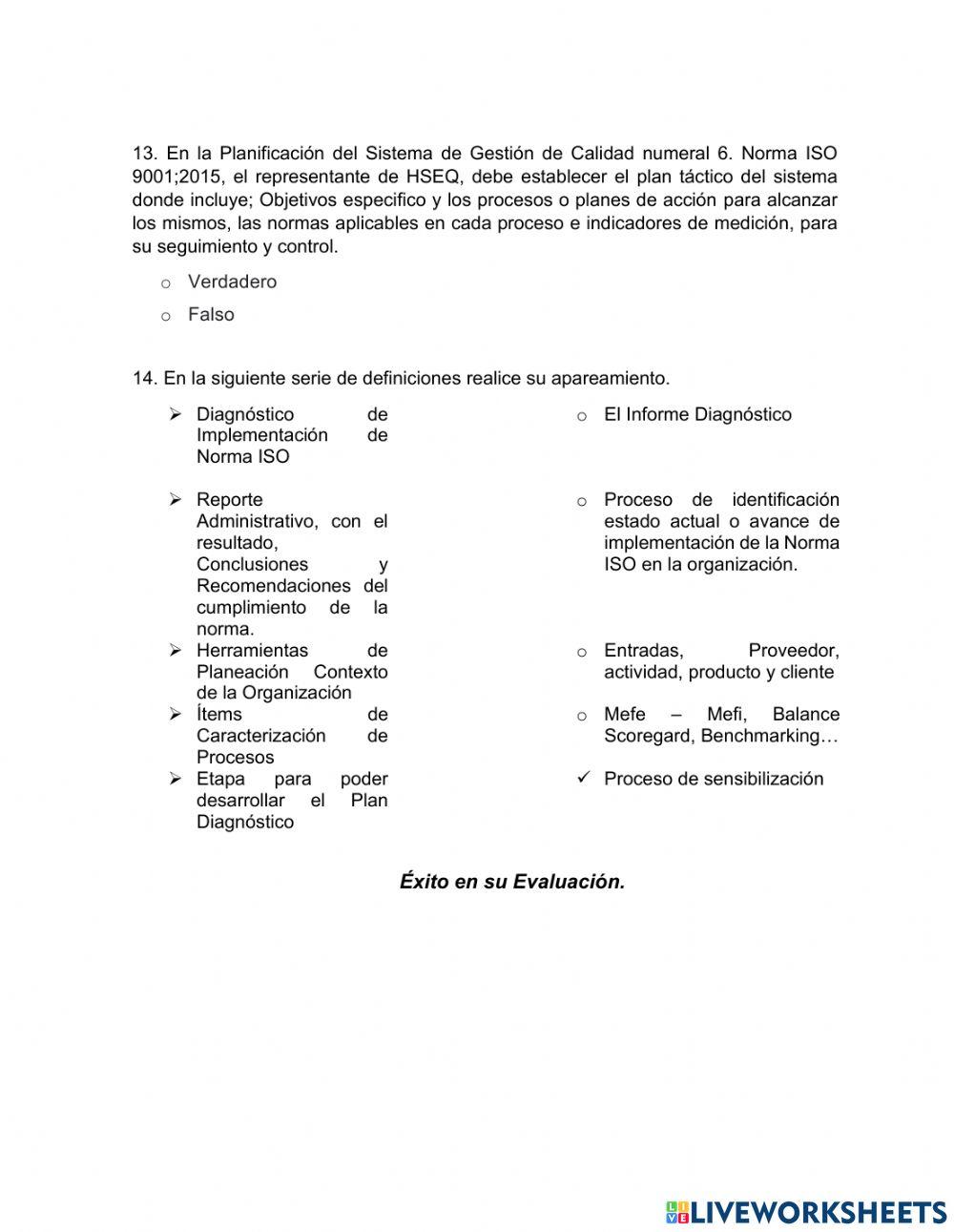 3457597 | Evaluación Numeral 4, 5 y 6 Norma ISO 9001,2015