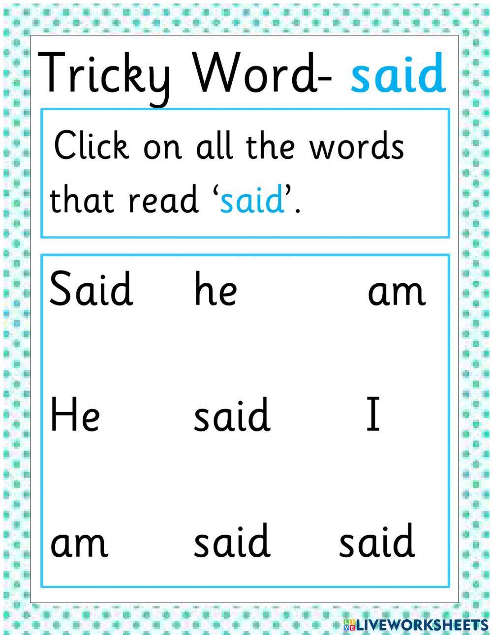 Tricky Word 'Sa… | Free Interactive Worksheets | 1572146