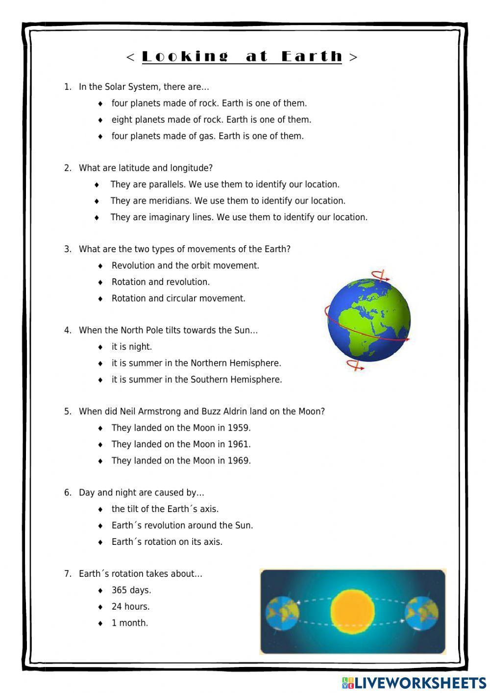 Looking at Earth | Free Interactive Worksheets | 1572447