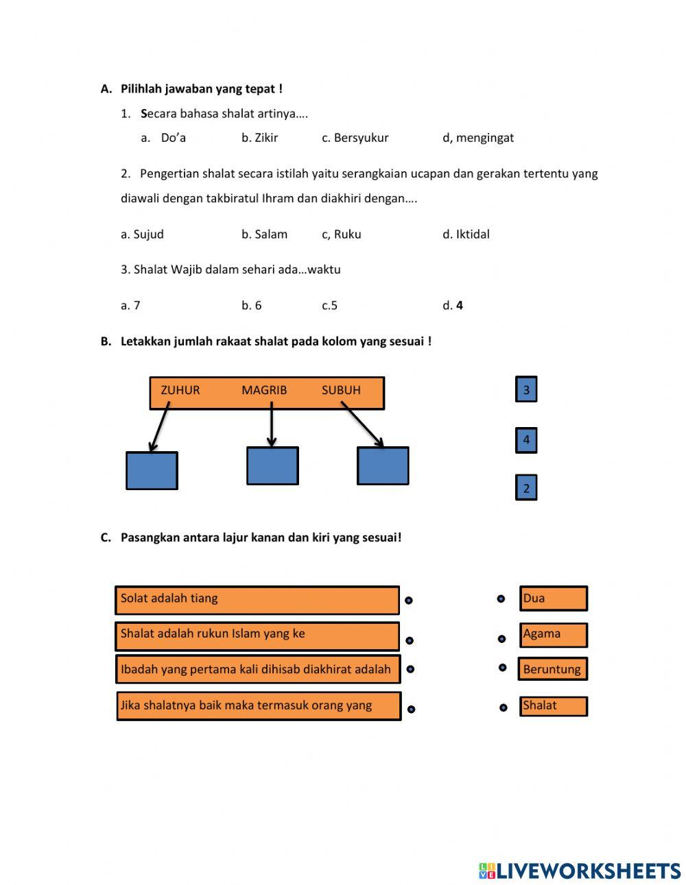 IBADAH SHALAT worksheet | Live Worksheets