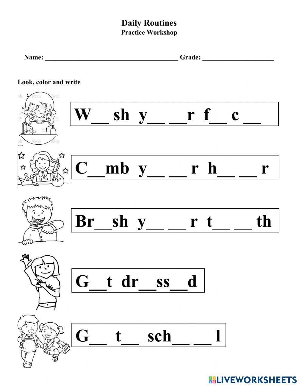 Daily routines online exercise for Grade 1 | Live Worksheets