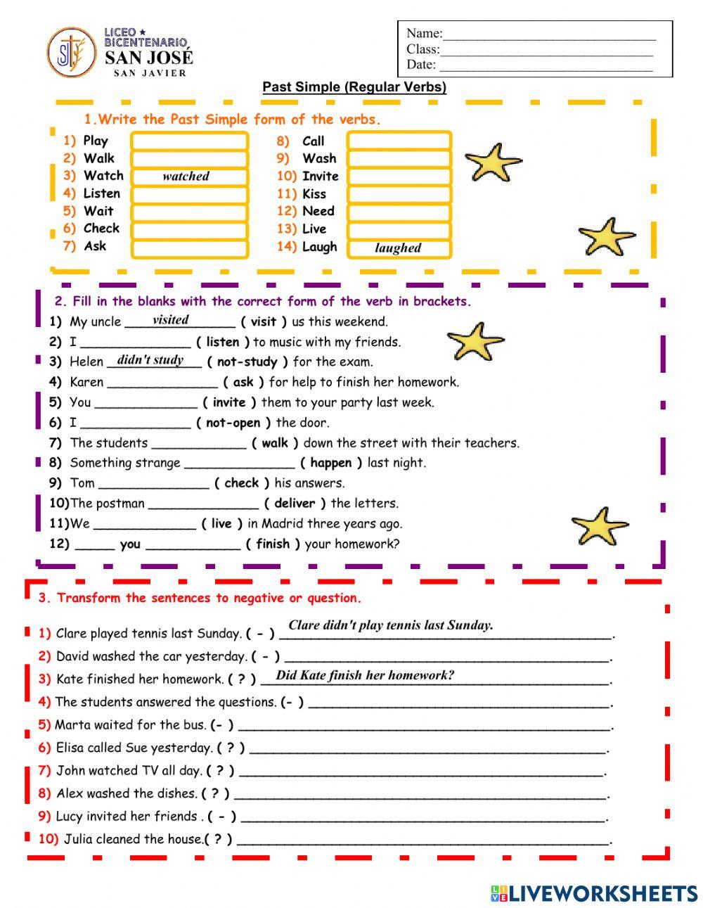 Past simple online exercise for | Live Worksheets