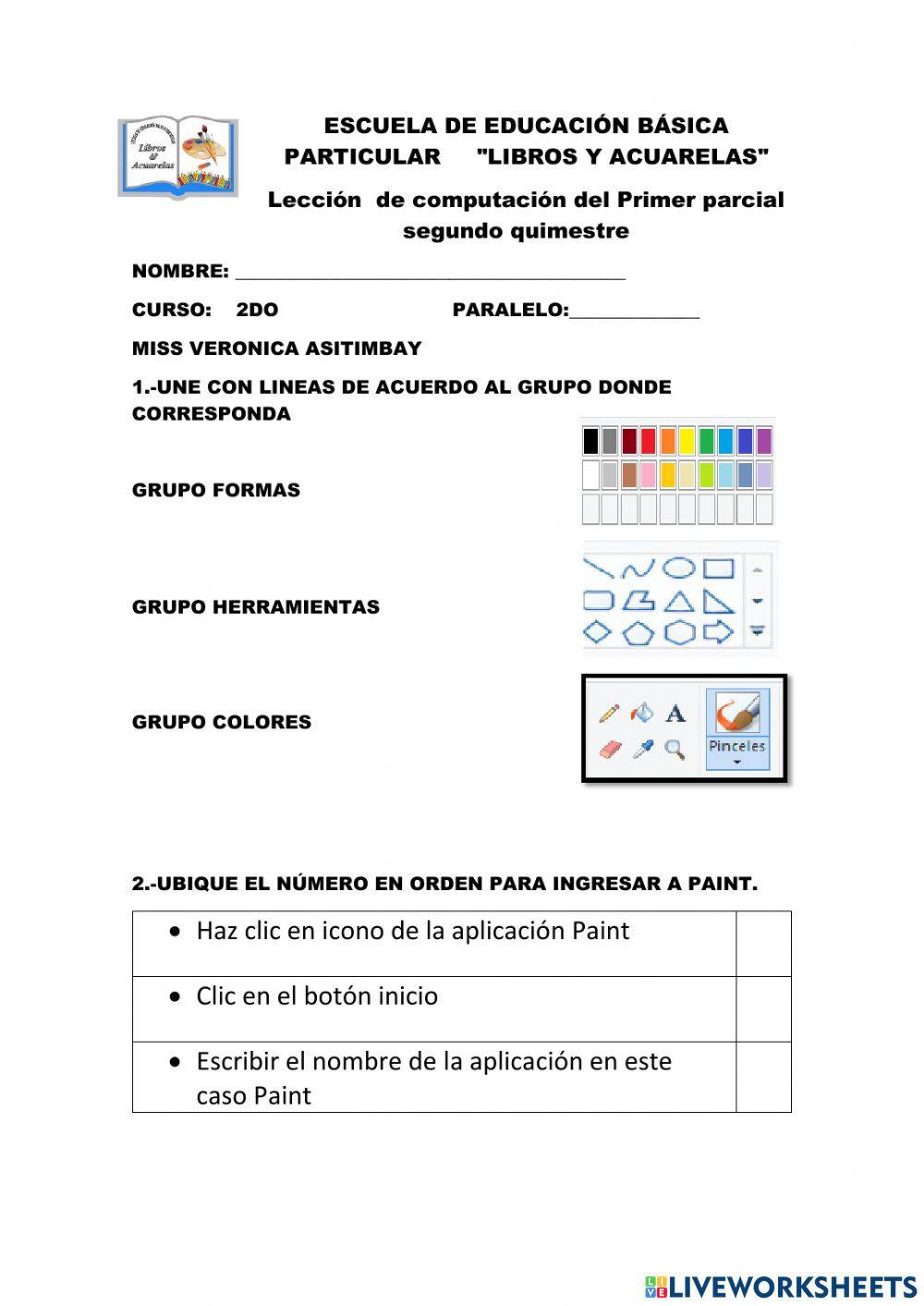 Programa paint interactive worksheet | Live Worksheets
