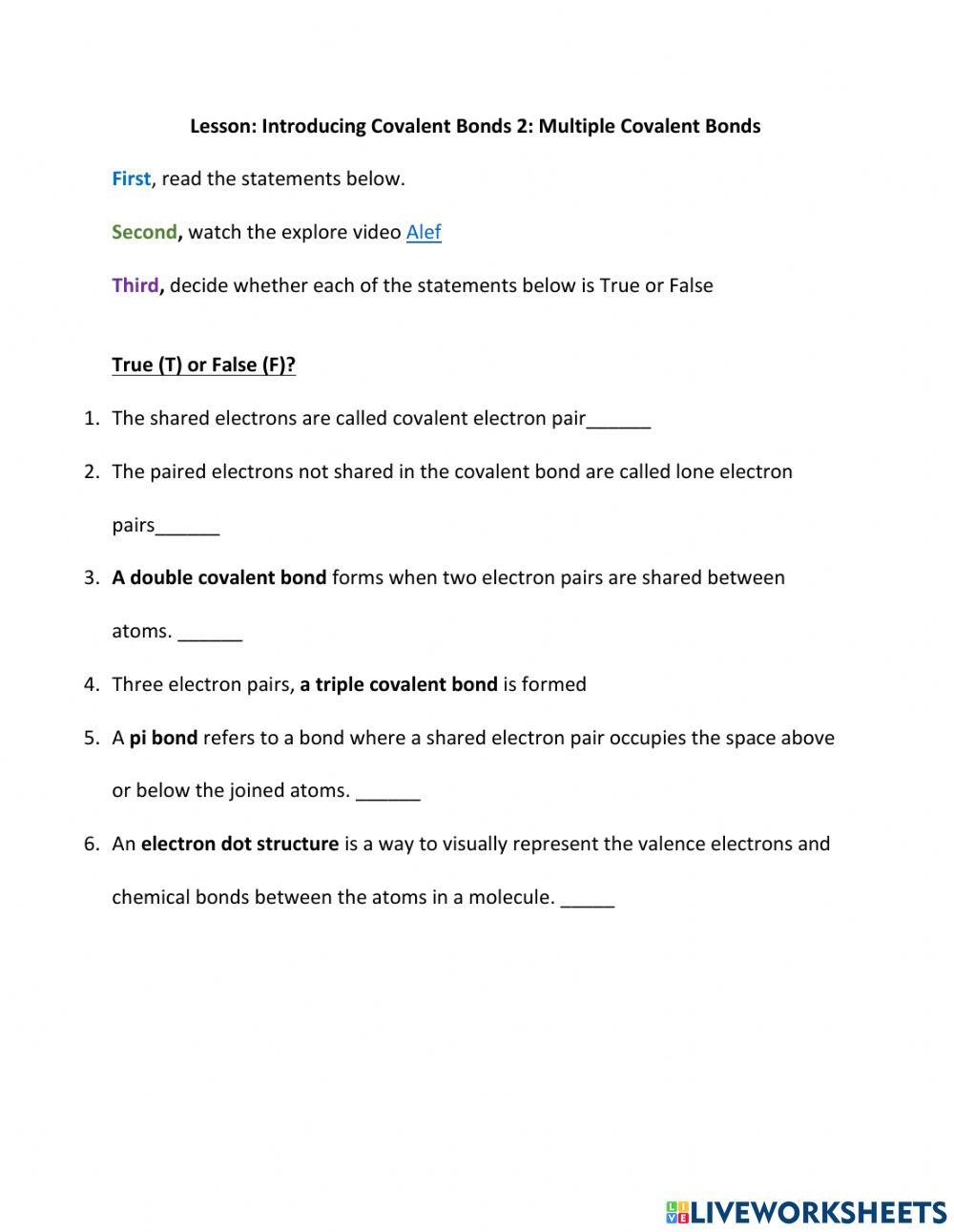 Introducing Covalent Bonds 2: Multiple Covalent Bonds online exercise ...