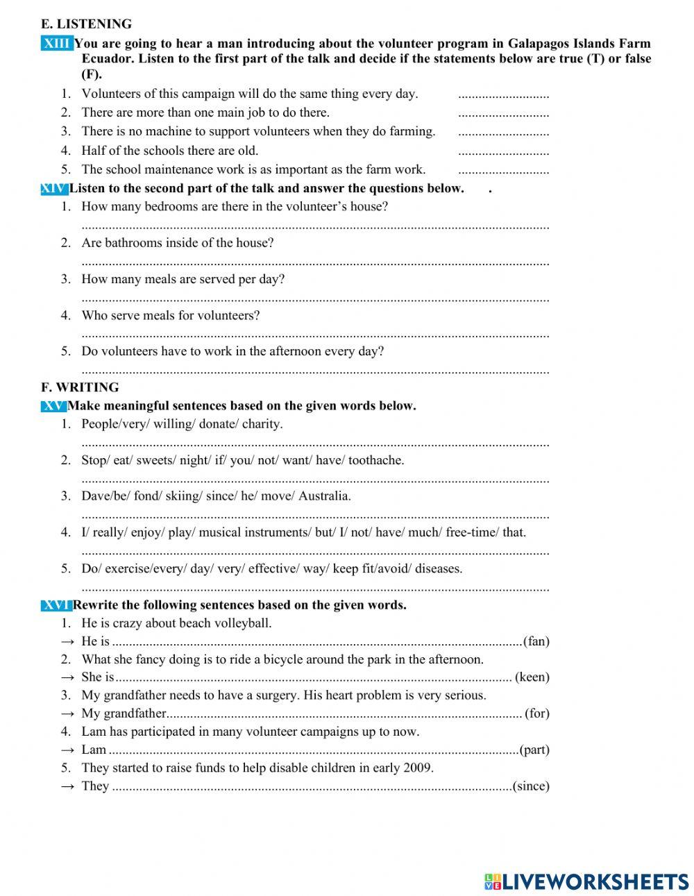 Test - Class 7 - Review 2 (Unit 1,2,3 Advanced) worksheet | Live Worksheets