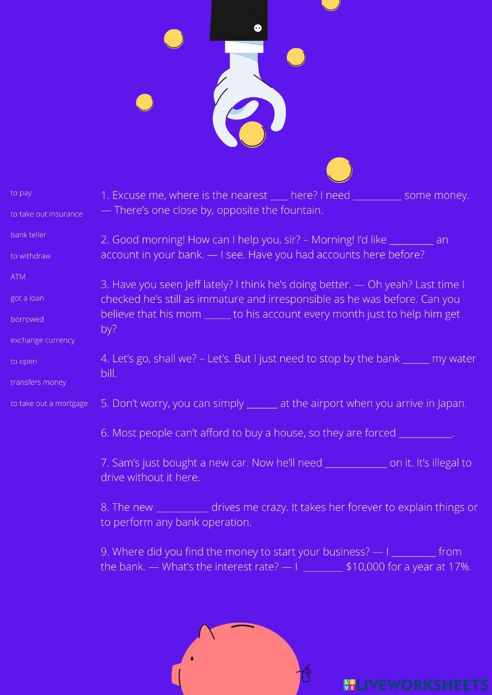 Money Vocabulary interactive activity for Intermediate | Live Worksheets