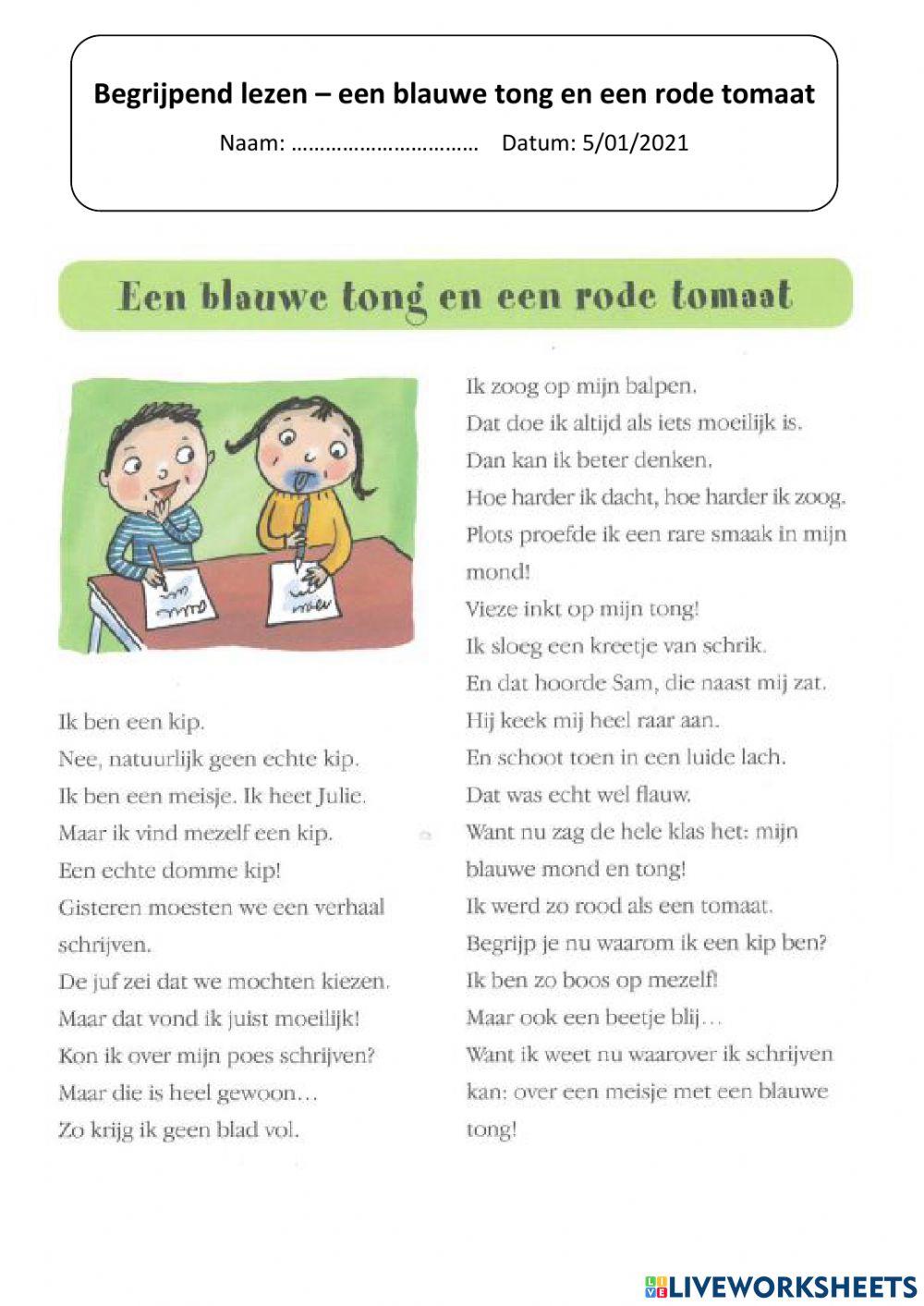 begrijpend lezen: een blauwe tong en een rode tomaat