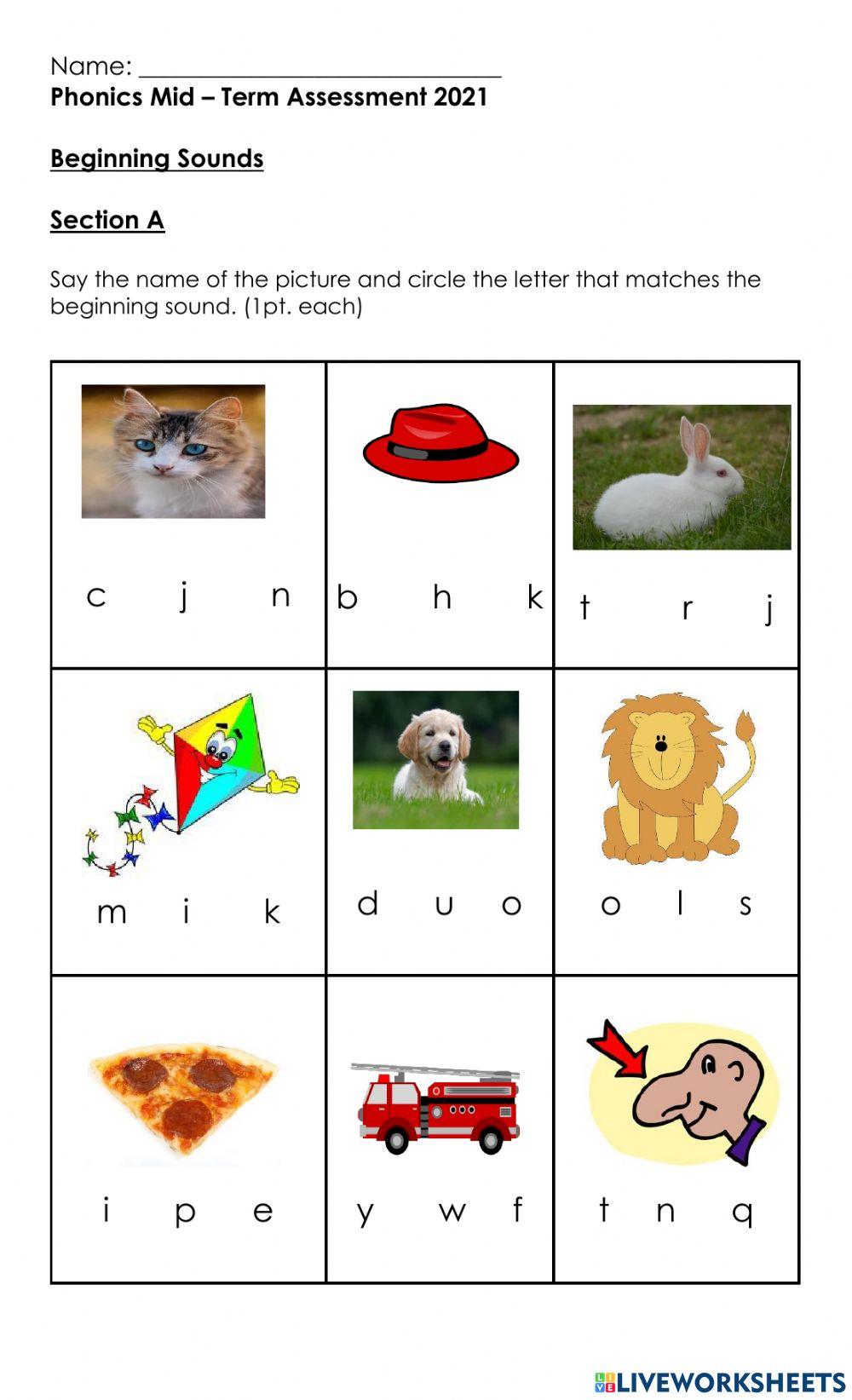 Phonics Mid - Term Assessment 2021 online exercise for | Live Worksheets
