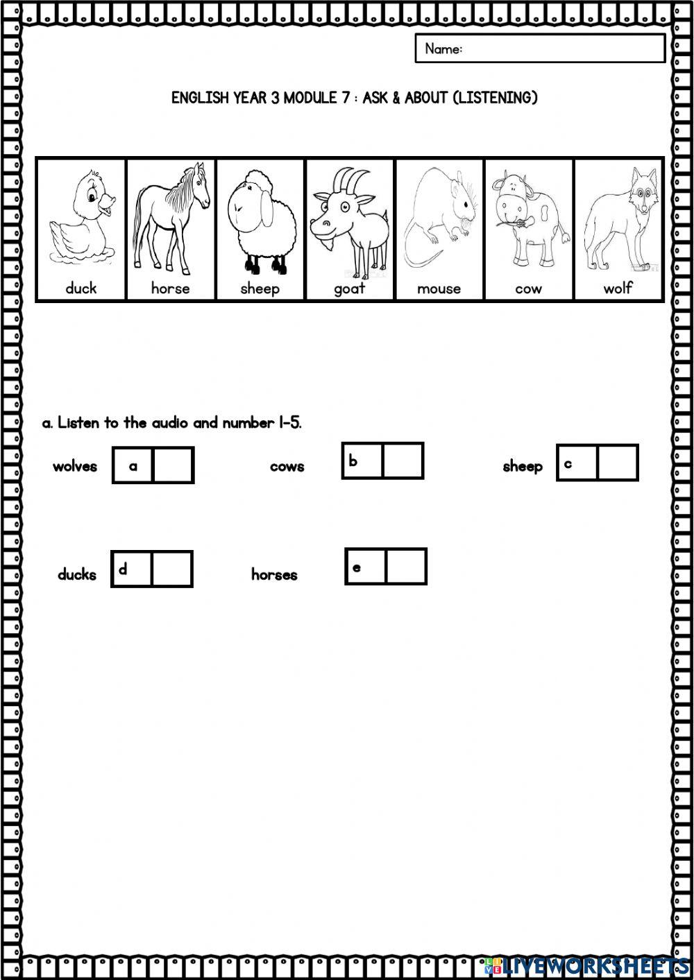 English year 3 module 7 : ask & about (listening) worksheet | Live ...