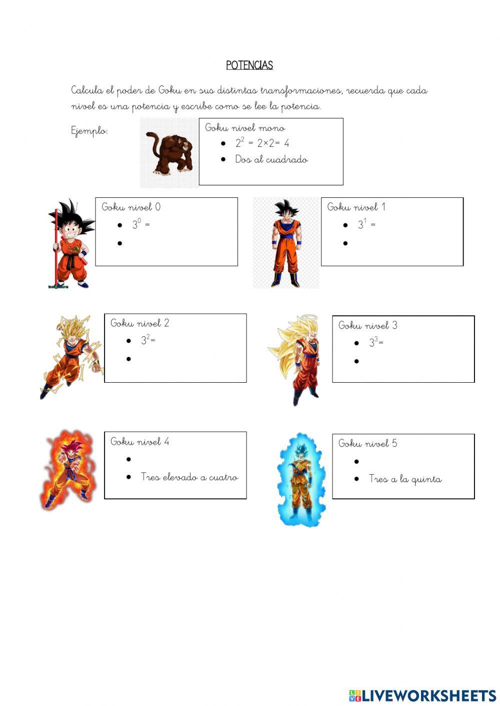 Potencias GOKU worksheet | Live Worksheets