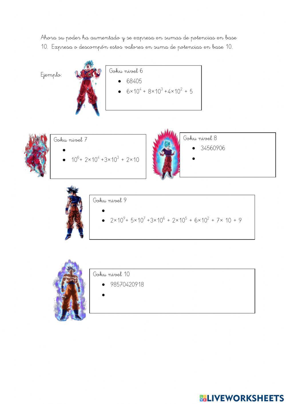 Potencias GOKU worksheet | Live Worksheets