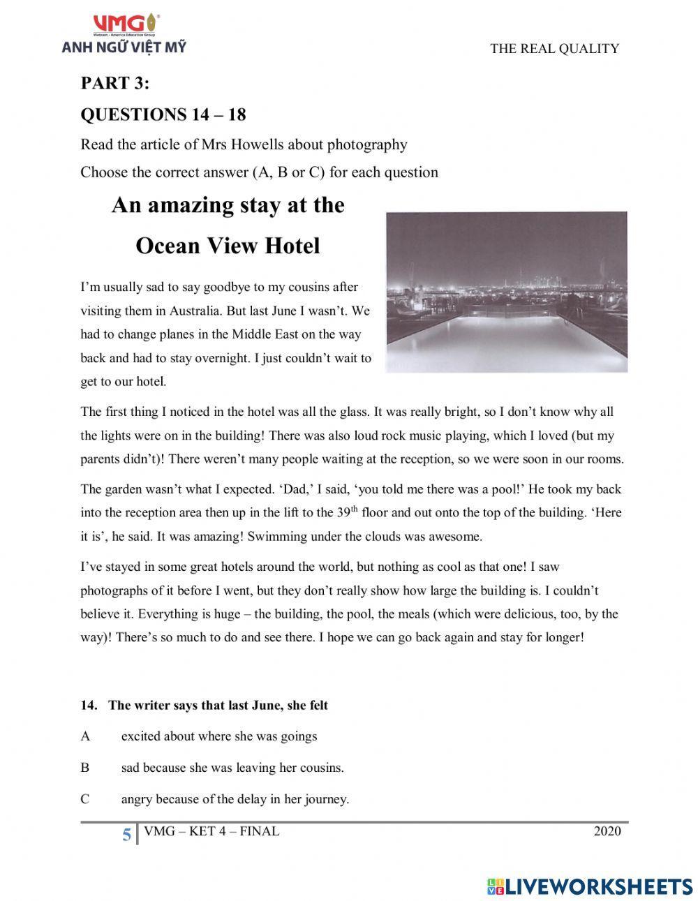 Ket 4 - final test - reading worksheet | Live Worksheets