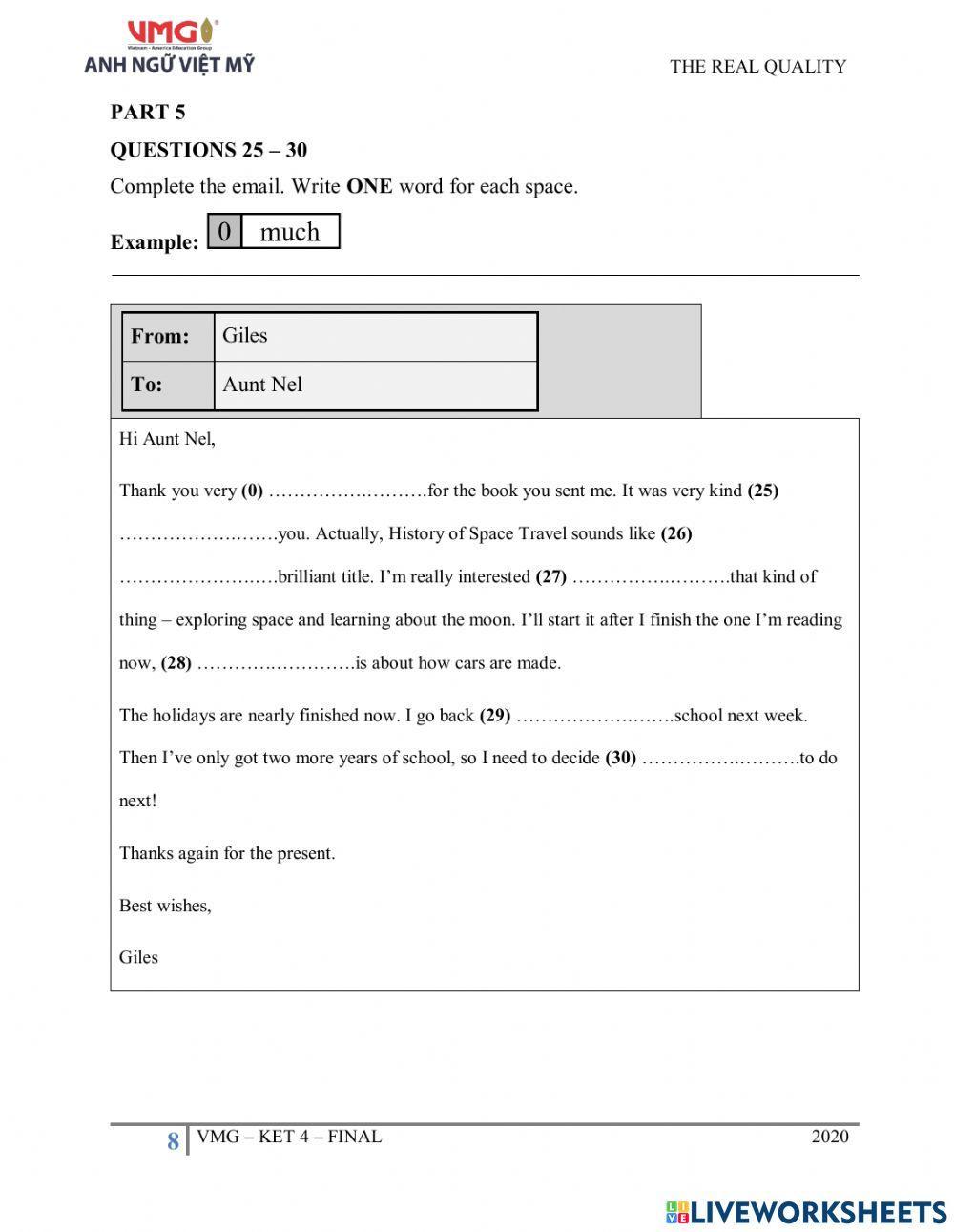 Ket 4 - final t… | Free Interactive Worksheets | 1742649