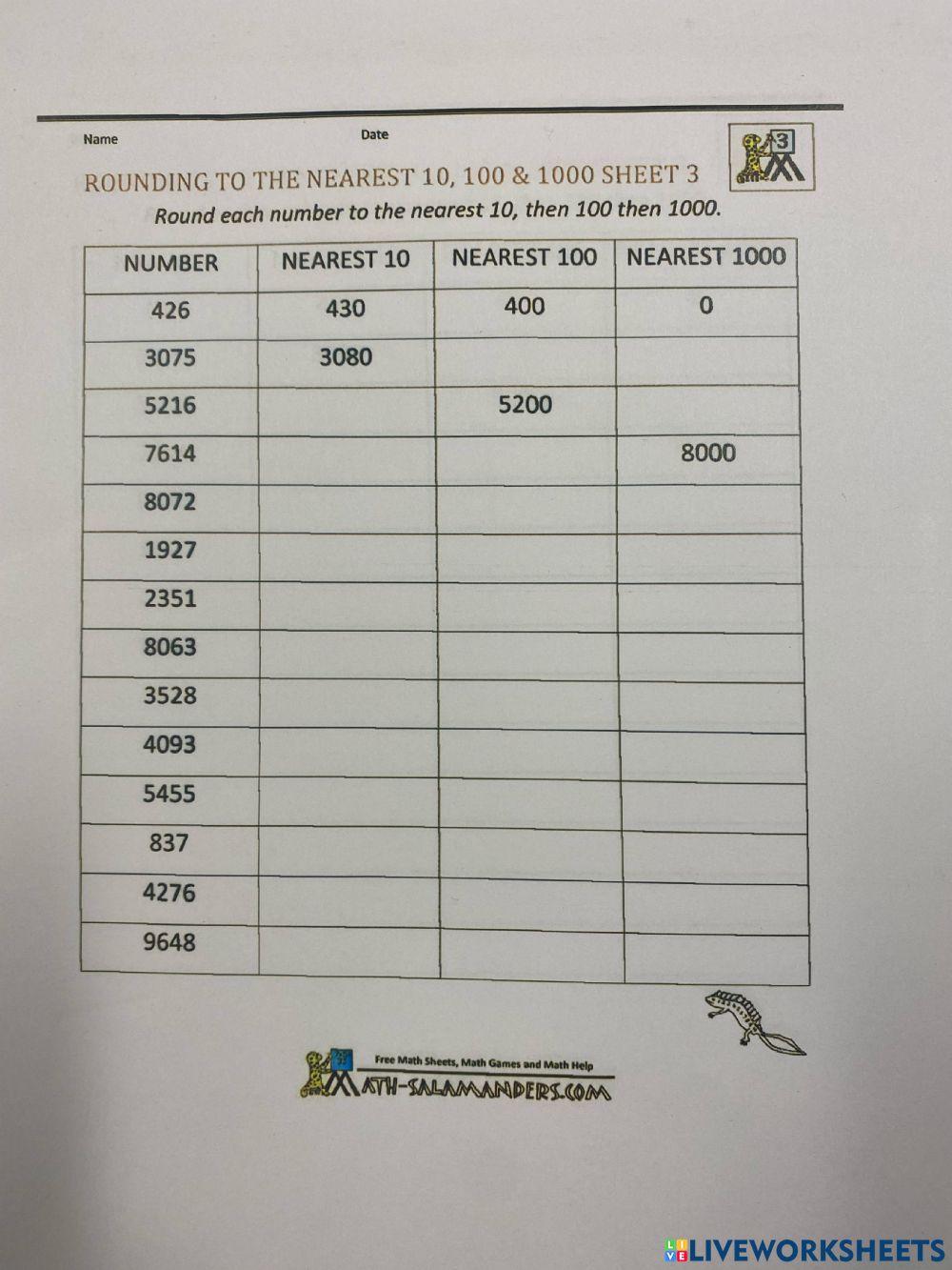 6757826 | Rounding 10's, 100's, and 1000's Worksheet