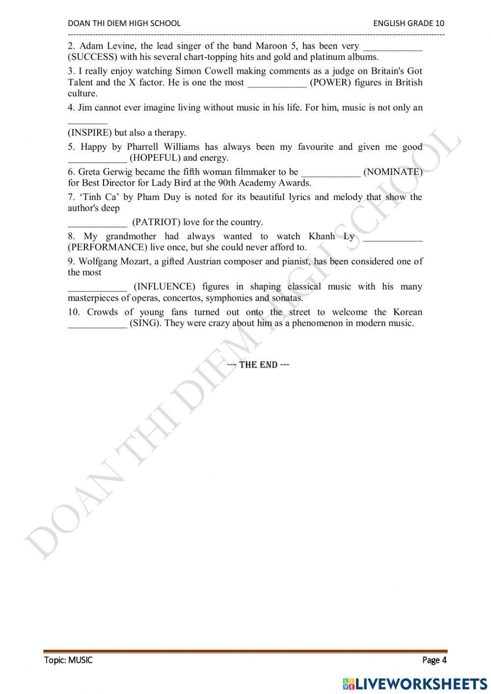 Unit 3: music interactive worksheet | Live Worksheets