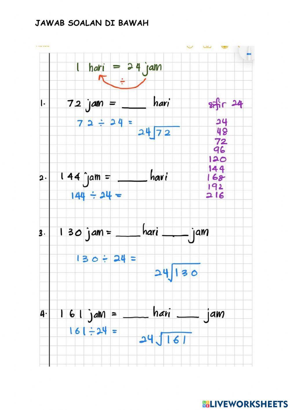 Matematik tahun 4 interactive exercise for 4 | Live Worksheets