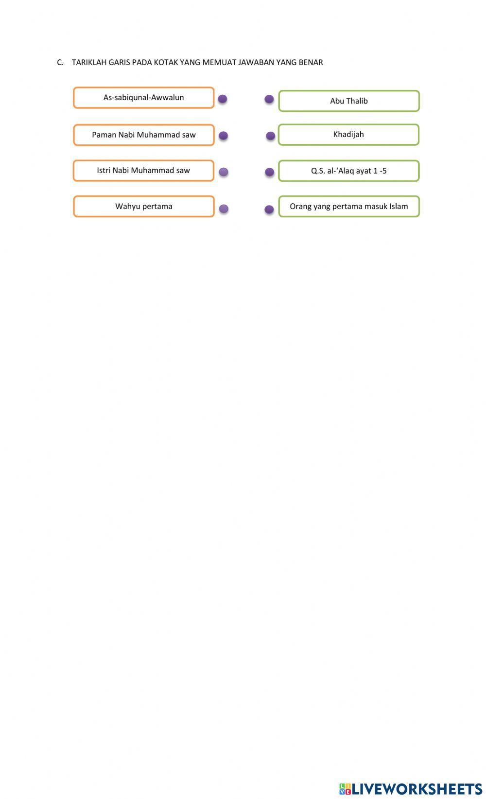SEJARAH KELAHIRAN NABI MUHAMMAD SAW worksheet | Live Worksheets