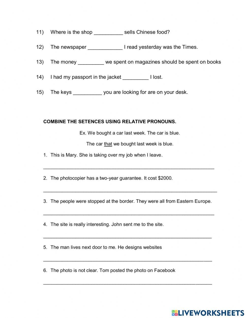 Relative pronou… | Free Interactive Worksheets | 1575585