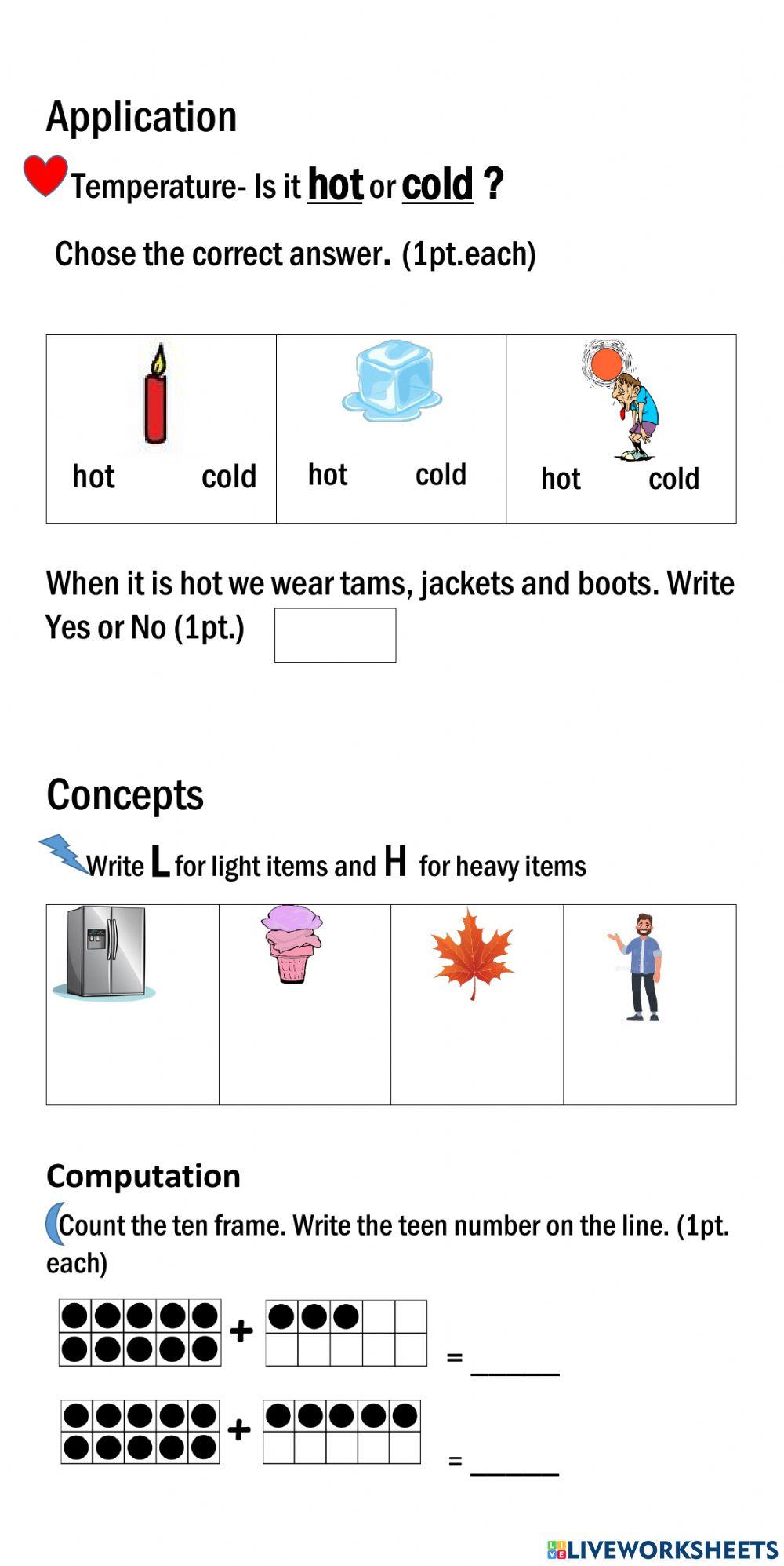 Temperature-Mass-Teen Numbers worksheet | Live Worksheets