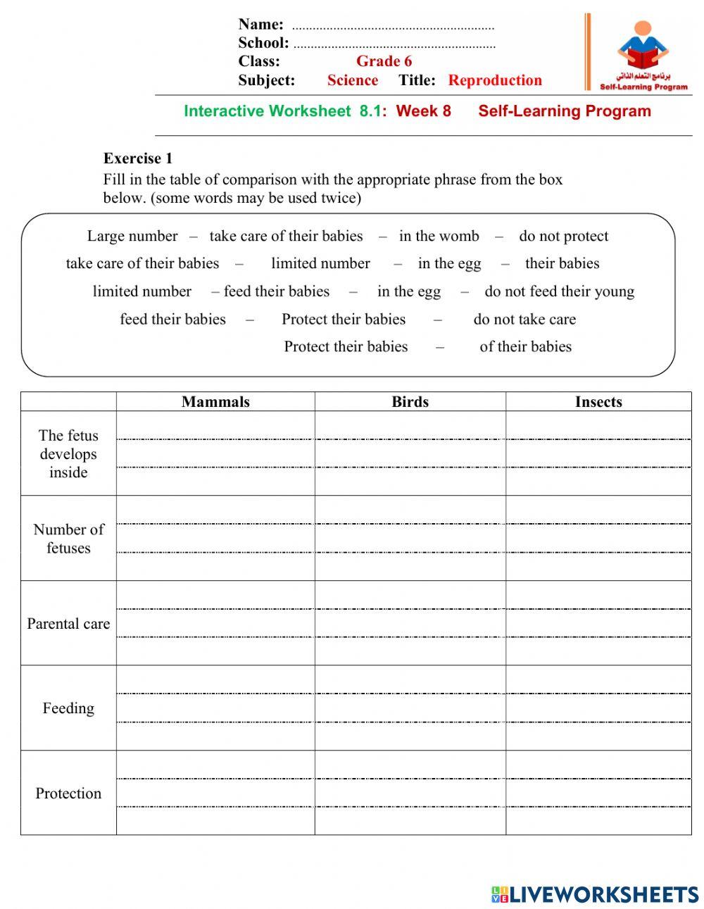 SY21-22-W8 Gr6 D2 Sc Int. WS8.1 worksheet | Live Worksheets