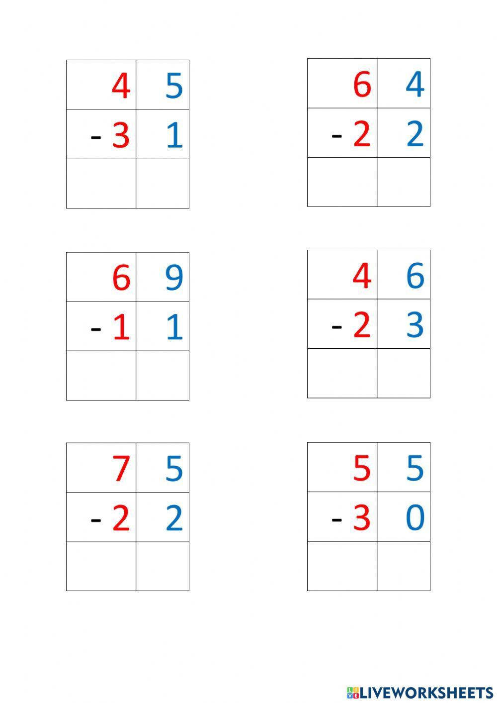 Restas de 2 cifras sin llevar worksheet | Live Worksheets