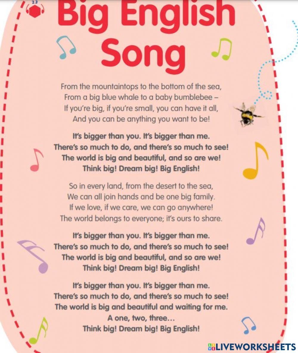 Big English Song worksheet | Live Worksheets