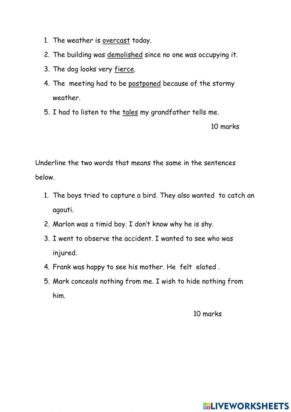 Synonyms interactive activity for STD 3 | Live Worksheets