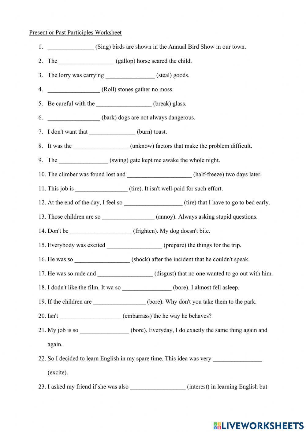 Present Participle Worksheets