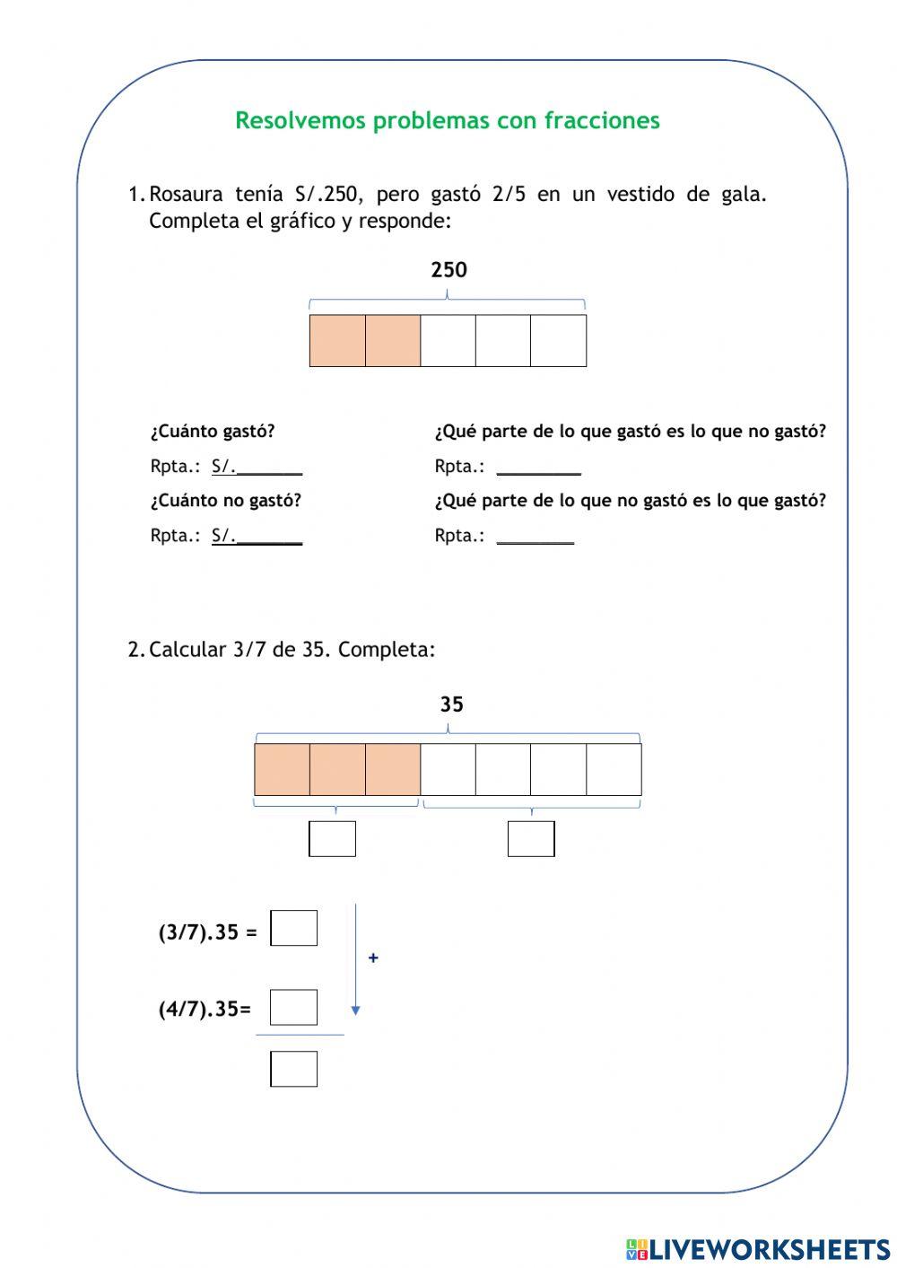 Problemas con fracciones online pdf activity for Grade 2 | Live Worksheets