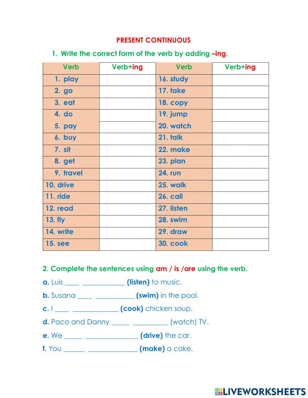 Present continuous | LiveWorksheets | 1577990