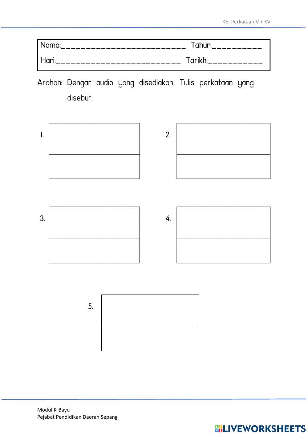 Tulis perkataan v+kv worksheet | Live Worksheets
