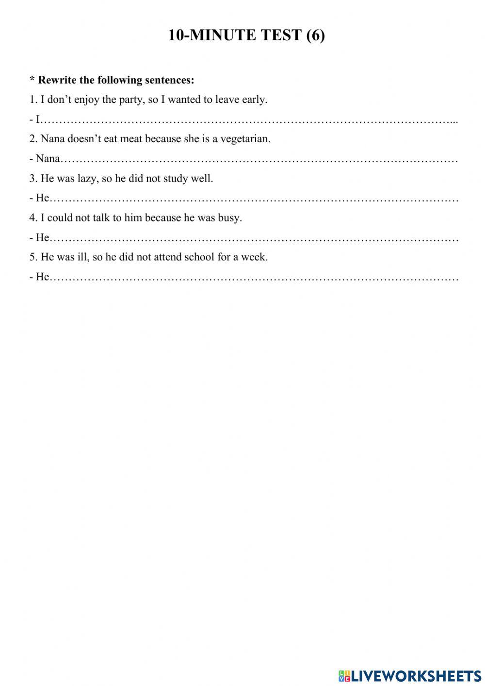 10-minute test - k7 worksheet | Live Worksheets
