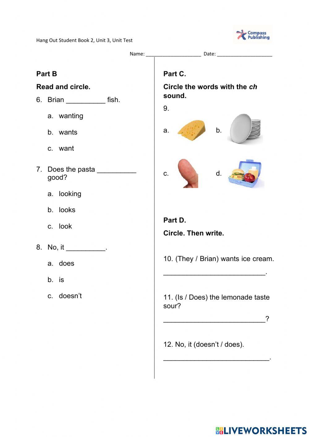 P2 Unit 3 test worksheet | Live Worksheets