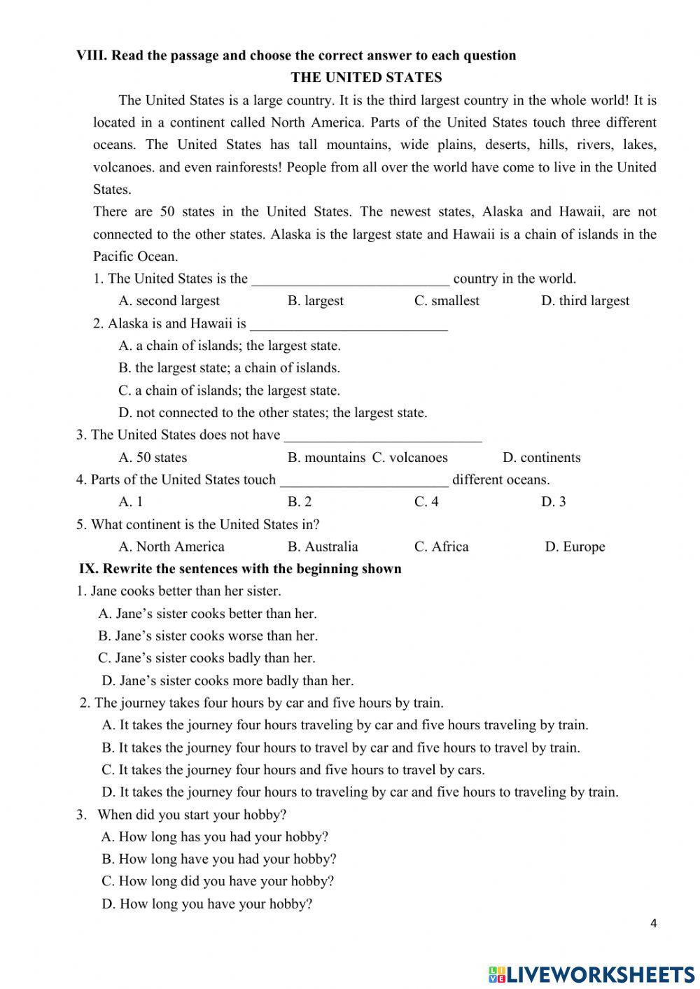 Grade 8- Mid te… | Free Interactive Worksheets | 1578244