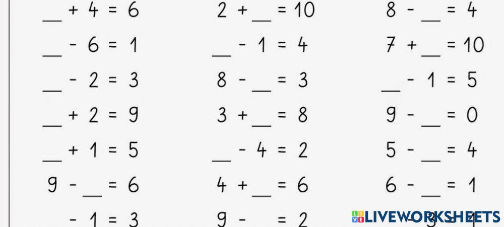 Pasitikrinimas-sudėtis-atimtis-iki 10 worksheet | Live Worksheets