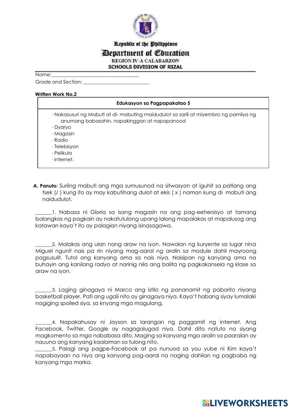 Q1 esp 5 ww2 worksheet | Live Worksheets