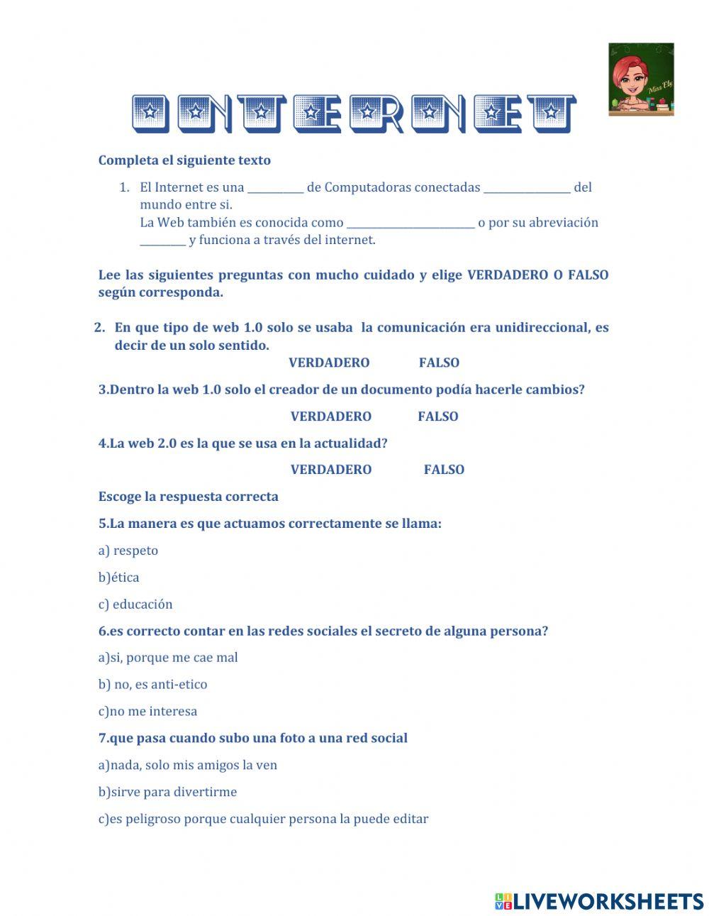 Internet online worksheet for 4TO PRIMARIA | Live Worksheets