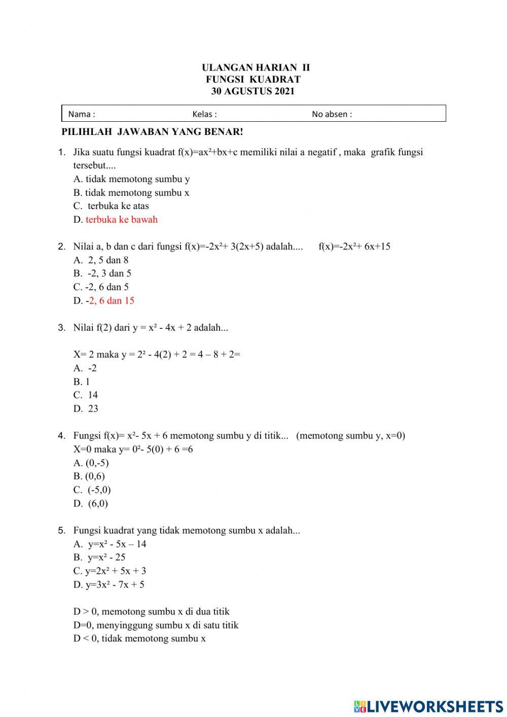 Mat free exercise | Live Worksheets