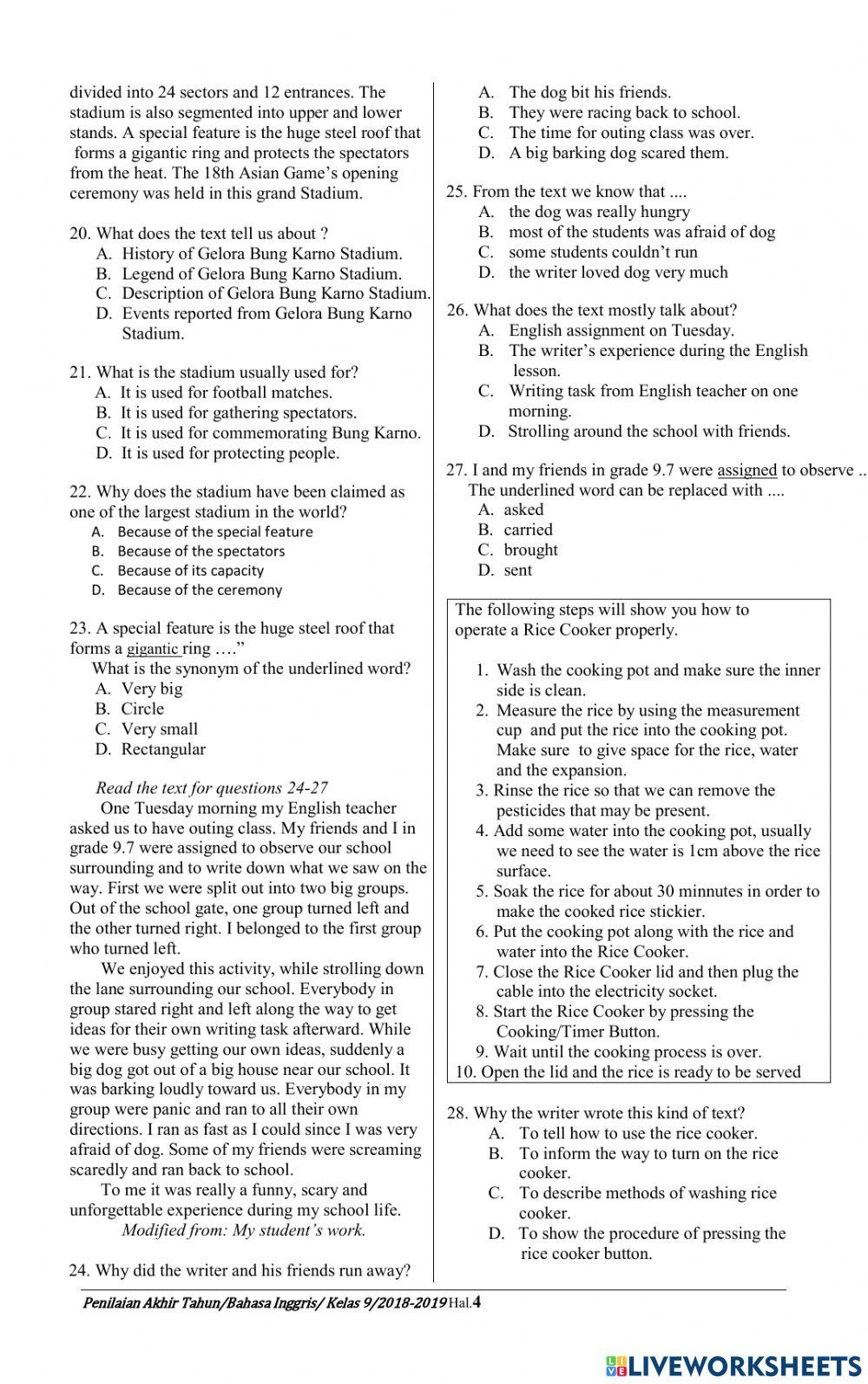 BAHASA iNGGRIS interactive worksheet for 9 | Live Worksheets