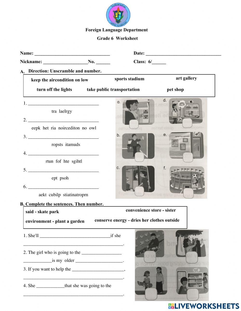 Grade 6 worksheet Unit 5-6 (2nd Term 2021) online exercise for | Live ...