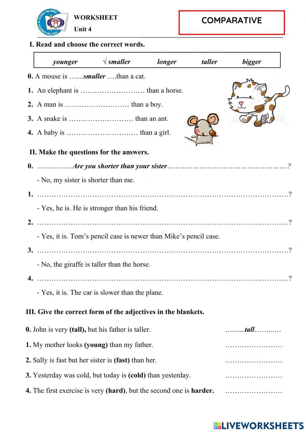 Comparatives online exercise for 4 | Live Worksheets